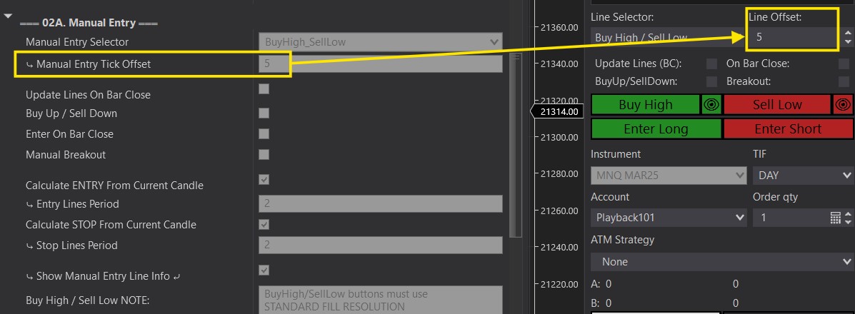 Manual Entry Line Offset/Period - TradeSaber